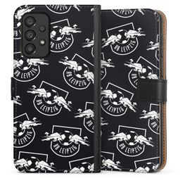 DeinDesign Galaxy A33 5G Handy Klapph&uuml;lle Handyh&uuml;lle aus Kunst Leder schwarz Flip Case Muster Logo Rb Leipzig Sideflip mit langer Lasche