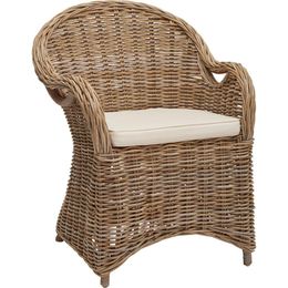 Landscape Stuhl, Creme, Grauwei&szlig;, Textil, Holz, Rattan, massiv, 64x88x56 cm, Esszimmer, St&uuml;hle, Esszimmerst&uuml;hle
