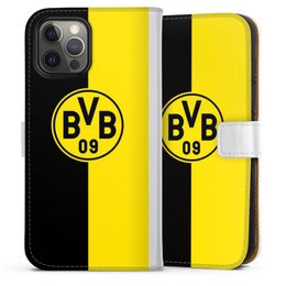 DeinDesign iPhone 12 Pro Max Handy Klapph&uuml;lle Handyh&uuml;lle aus Kunst Leder wei&szlig; Flip Case Borussia Dortmund Bvb Coat Of Arms Sideflip mit Lasche