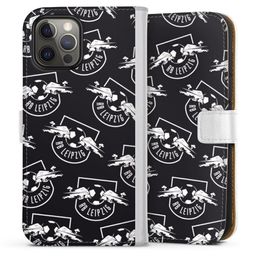 DeinDesign iPhone 12 Pro Max Handy Klapph&uuml;lle Handyh&uuml;lle aus Kunst Leder wei&szlig; Flip Case Rb Leipzig Logo Muster Sideflip mit Lasche