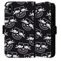 DeinDesign iPhone X Handy Klapph&uuml;lle Handyh&uuml;lle aus Kunst Leder schwarz Flip Case Rb Leipzig Logo Muster Sideflip mit langer Lasche