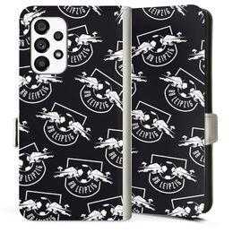 DeinDesign Galaxy A53 5G Handy Klapph&uuml;lle Handyh&uuml;lle aus Kunst Leder wei&szlig; Flip Case Rb Leipzig Muster Logo Sideflip mit Lasche