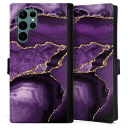 DeinDesign Galaxy S22 Ultra Handy Klapph&uuml;lle Handyh&uuml;lle aus Kunst Leder schwarz Flip Case Pink Glitzer Marble Sideflip mit langer Lasche