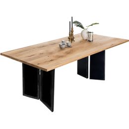 Esstisch Sit, beige (natur, schwarz, schwarz, natur), B:180cm H:76cm T:100cm, Wildeiche ge&ouml;lt, Metall, Tische, Esstisch, Gestell im Used Look