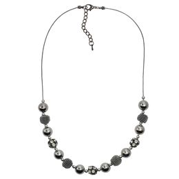 Collierkettchen Steuer "Metall Kugeln glanz matt Glasstein wei&szlig;", schwarz, Halsketten, Damen, 57,0cm, Metall, L: 57, gl&auml;nzend, matt