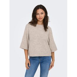 Strickpullover Only "ONLSIMONI 3/4 PULLOVER KNT NOOS", Damen, Gr. XS, beige (pumice stone detail:melange), Strick, Obermaterial: 74% Polyacryl, 24% Polyester, 2% Elasthan, meliert, regular fit h&uuml;ftlang, Rundhals, weit, Pullover Strickpullover, Materialmix, regular fit