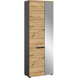 Garderobenschrank Home Affaire "REHAT, TOPSELLER, H&ouml;he 190cm, 2 T&uuml;ren, 6 F&auml;cher, 1 Kleiderstange", grau (basalt grau, artisan eiche nachbildung), B:65cm H:190cm T:37cm, FSC-zertifizierter Holzwerkstoff, Schr&auml;nke, Garderobenschrank, Garderobe, Flurschrank, Dielenschrank, Kleiderschrank, Garderobenm&ouml;bel
