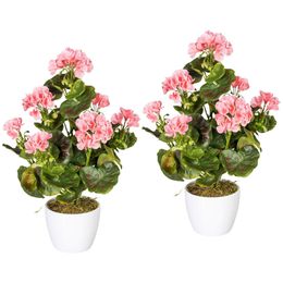 Kunstpflanze Creativ green "Geranienbusch rot", rosa, H:40cm, Kunststoff, Polyester, Kunstpflanzen, Kunstpflanze, im Keramiktopf