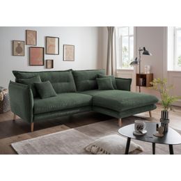 Ecksofa Home Affaire "Lazio modern und bequem, schmale Armlehnen, tolle Detailverarbeitung", gr&uuml;n (moosgr&uuml;n), B:255cm H:94cm T:180cm, 93% Polyester, 7% Polyamid, Sofas, Ecksofa, zwei verschiedene Fu&szlig;farben w&auml;hlbar