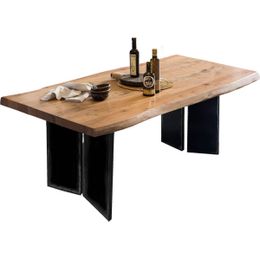 Baumkantentisch Sit, beige (natur, schwarz, schwarz, natur), B:220cm H:77,6cm T:100cm, Akazie massiv, Metall, Tische, gebeizt, lackiert und gewachst