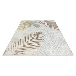 Teppich OTTO HOME "Luvvi", creme, B:80cm H:8mm L:150cm, Polyester, Teppiche, Teppich, Kurzflor, modernes Bl&auml;tter Design, Hoch-Tief-Struktur, Wohnzimmer