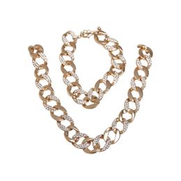 Edelstahlkette Urban Classics "Urban Classics Unisex Basic Diamond Necklace And Bracelet Set", gold, Halsketten, Damen, onesize, Zink, Edelstahlkette