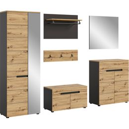 Garderoben-Set Home Affaire "Rehat, Garderobenkombination, Breite 255cm", grau (basalt grau, artisan eiche nachbildung), Kastenm&ouml;bel-Sets, Garderobenkombination, Kombination, Set, Flurgarderobe, Diele