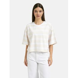 Smith & Soul Rundhalsshirt SMITH & SOUL, Damen, Gr. L, beige, Single Jersey, Material: 100% Baumwolle, gestreift, gerade kurz, Rundhals, angeschnitten gerader Abschluss, Shirts Rundhalsshirt, aus Baumwolle