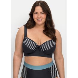 Bustier-Bikini-Top sheego, Damen, Gr. 42, Cup C, blau (marine, gestreift), Elasthan, Polyamid, Bikini-Oberteile