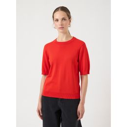 Strickpullover Y.A.S "YASLENA SS KNIT PULLOVER S. NOOS", Damen, Gr. M, fiery rot, Strick, Obermaterial: 75% Viskose, 25% Nylon, unifarben, regular fit normal, Rundhals, Pullover Strickpullover