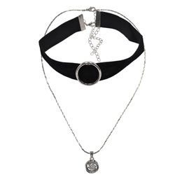 Kette mit Anh&auml;nger Steuer "Set 38+55cm Textil schwarz + Metall Glasstein wei&szlig;", schwarz, Halsketten, Damen, 55,0cm, Metall, gl&auml;nzend