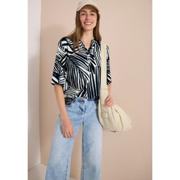 Kurzarmbluse Cecil, Damen, Gr. L (42), universal blau, Stoff, 100% Viskose, gemustert, klassisch normal, Rundhals, abgesteppt, Blusen, aus softer Viskose