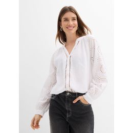 bonprix Tunikabluse aus luftigem Musselin, wei&szlig;, Gr.36, Mit Knopfleiste und tollen Details, 100% Baumwolle
