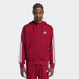 Kapuzensweatshirt adidas Sportswear "ESSENTIALS 3-STREIFEN FRENCH TERRY", Herren, Gr. M, active maroon, wei&szlig;, Obermaterial: 55% Baumwolle, 36% Polyester, 9% Viskose, normal, Rundhals, angesetztes B&uuml;ndchen, Sweatshirts