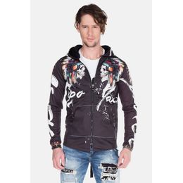 Cipo & Baxx Sweatjacke CIPO & BAXX "Sweatshirts", Herren, Gr. S, schwarz, 100% Baumwolle, bedruckt, regular fit normal, Raglan&auml;rmel, Sweatjacken Sweatjacke, mit indigenem Allover-Print, CL-263
