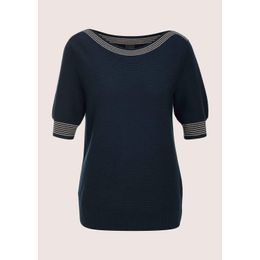Madeleine Mode Longpullover MADELEINE "Feinstrickpullover Sommerpullover mit Streifen-Details", Damen, Gr. 34, blau (marine, berber), Obermaterial: 100% Baumwolle CO., Modern, U-Boot-Ausschnitt, Pullover Longpullover, Kontrastelemente