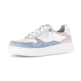 Plateausneaker Gabor "COMO", Damen, Gr. 38, wei&szlig;, blau, flieder, Glattleder, Veloursleder, Schuhe Plateausneaker, Freizeitschuh, Halbschuh, Schn&uuml;rschuh in Komfortweite K (=extraweit)