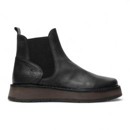 Fly London Damen RAWI131 Chelsea-Stiefel aus Leder, kn&ouml;chelhoch, zum Hineinschl&uuml;pfen, klassisch, bequem, Schwarz