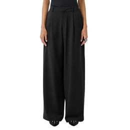 Stoffhose QS, Damen, Gr. 42, L&auml;nge 32, schwarz, Web, Obermaterial: 81% Polyester, 15% Viskose, 4% Elasthan, unifarben, loose fit lang, Hosen Stoffhose, mit Taschen