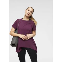 Funktionsshirt Venice Beach "Funktionsshirt", Damen, Gr. 48/50, lila (pflaume), Single Jersey, Obermaterial: 63% Polyester, 32% Baumwolle, 5% Elasthan, l&auml;ssig geschnitten lang, Rundhals, Shirts Funktionsshirt, Kurzarm, lockere Passform