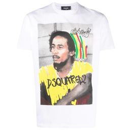 Dsquared2 Cool Fit Bob Marley Logo Wei&szlig;es T-Shirt