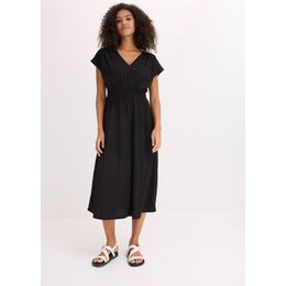 bonprix Jerseykleid aus luftigem Cr&ecirc;pe, schwarz, Gr.40/42 (M), Gesmocktes Jerseykleid mit &uuml;berschnittener Schulter