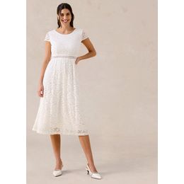bonprix Spitzenkleid mit H&auml;kel-Einsatz in der Taille, wei&szlig;, Gr.36/38 (S), Modernes Kleid mit sch&ouml;ner Spitze mit V-Ausschnitt im R&uuml;cken und H&auml;kel-Einsatz in der Taille