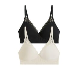 bonprix Schalen-BH ohne B&uuml;gel mit Bio-Baumwolle (2er Pack), schwarz, Gr.75D, B&uuml;gelloser Schalen-BH mit weicher Bio-Baumwolle und einem sch&ouml;nen Spitzeneinsatz an der Cupkante, 95% Baumwolle (organic)