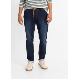 bonprix Regular-Fit Jeans-Jogger mit Dehnbund Tapered, blau, Gr.56, Kernige Sweat-Schlupfjeans im Vintage Look, 73% Baumwolle