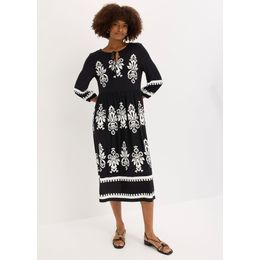 bonprix Jerseykleid aus softem Viskose-Mix, schwarz, Gr.36/38 (S), Sch&ouml;nes Tunika-Kleid mit Bindeb&auml;ndern und Volants