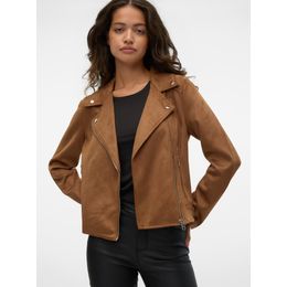 V&eacute;ro Moda Bikerjacke VERO MODA "VMJOSE SHORT FAUX SUEDE JACKET GA NOOS", Damen, Gr. L, braun (cognac), Web, Obermaterial: 90% Polyester, 10% Elasthan, unifarben, normal, Jacken, mit asymetrischem Rei&szlig;verschluss