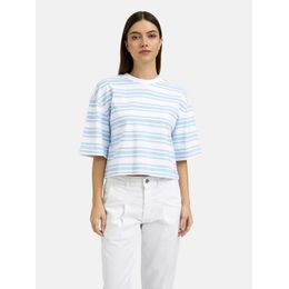 Smith & Soul Rundhalsshirt SMITH & SOUL, Damen, Gr. L, sky, Single Jersey, Material: 100% Baumwolle, gestreift, gerade kurz, Rundhals, angeschnitten gerader Abschluss, Shirts Rundhalsshirt, aus Baumwolle