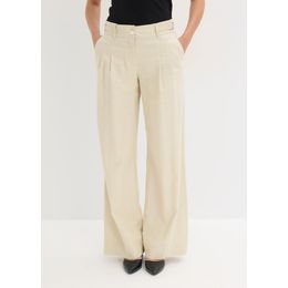 bonprix Palazzo-Hose aus leichtem Leinen-Mix, beige, Gr.36, Weite Bundfaltenhose mit verstellbaren Riegeln am Bund