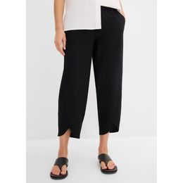 bonprix 3/4-Hose aus leichtem Leinen-Mix, schwarz, Gr.50, Weit geschnittene Hose mit Leinen und Seitenschlitze die f&uuml;r mehr Weite sorgen, aus Leinen