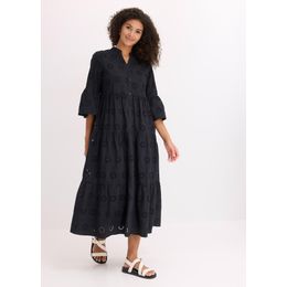 bonprix Midikleid aus reiner Baumwolle mit Lochstickerei, schwarz, Gr.44, Ein absolutes Must-Have, aus 100% Baumwolle