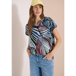 Kurzarmbluse Cecil, Damen, Gr. L (42), palm breeze gr&uuml;n, Stoff, 100% Viskose, gestreift, klassisch normal, Rundhals, Umschlagbund, Blusen, aus softer Viskose