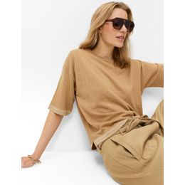 Strickpullover Brax "Style NOEMI", Damen, Gr. 36, dunkelbeige, Strick, 66% Leinen, 34% Baumwolle, Rundhals, Pullover Strickpullover