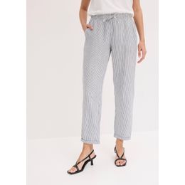 bonprix Leinenhose mit Elastik-B&uuml;ndchen, blau, Gr.54, Feminine Leinenhose mit Elastik-B&uuml;ndchen und Umschlagsaum, aus Leinen