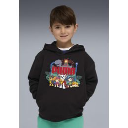 Kapuzensweatshirt Puma "X PAW PATROL GRAPHIC HOODIE TR", Jungen, Gr. 104, Puma schwarz, Sweatware, Obermaterial: 68% Baumwolle, 32% Polyester, bedruckt, regular fit normal, angesetztes B&uuml;ndchen, Sweatshirts, f&uuml;r Kinder, Regular Fit, mit Kapuze, mit K&auml;ngurutasche
