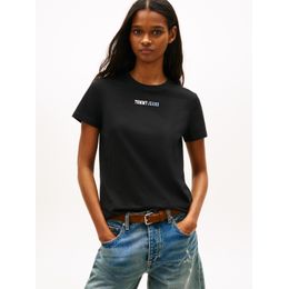 Kurzarmshirt Tommy Jeans "TJW REG ESSENTIAL LOGO 2 TEE EXT", Damen, Gr. XS (34), schwarz, Single Jersey, Obermaterial: 100% Baumwolle, unifarben, normal, Rundhals, Shirts