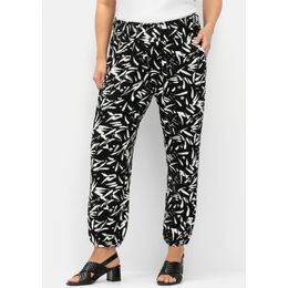 sheego Damen Schlupfhose mit Stretch-Anteil, schwarz-wei&szlig;, Gr&ouml;&szlig;e 58