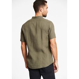 Leinenhemd LINDBERGH "Leinenhemd (Kurzarm) Modern Fit", Herren, Gr. XL, Normalgr&ouml;&szlig;en, gr&uuml;n (army mel), Obermaterial: 100% Leinen, Hemden