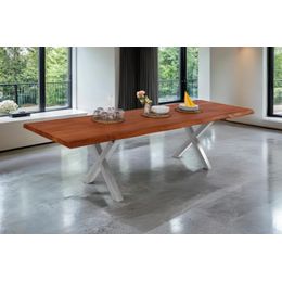 Esstisch-erweiterbar Cali XL 220 / nussbaumfarben / 220(320)x100 / X-Gestell Silber