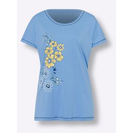 WITT Damen Shorty mit Bl&uuml;ten-Druck vorne, himmelblau, Gr&ouml;&szlig;e 40/42